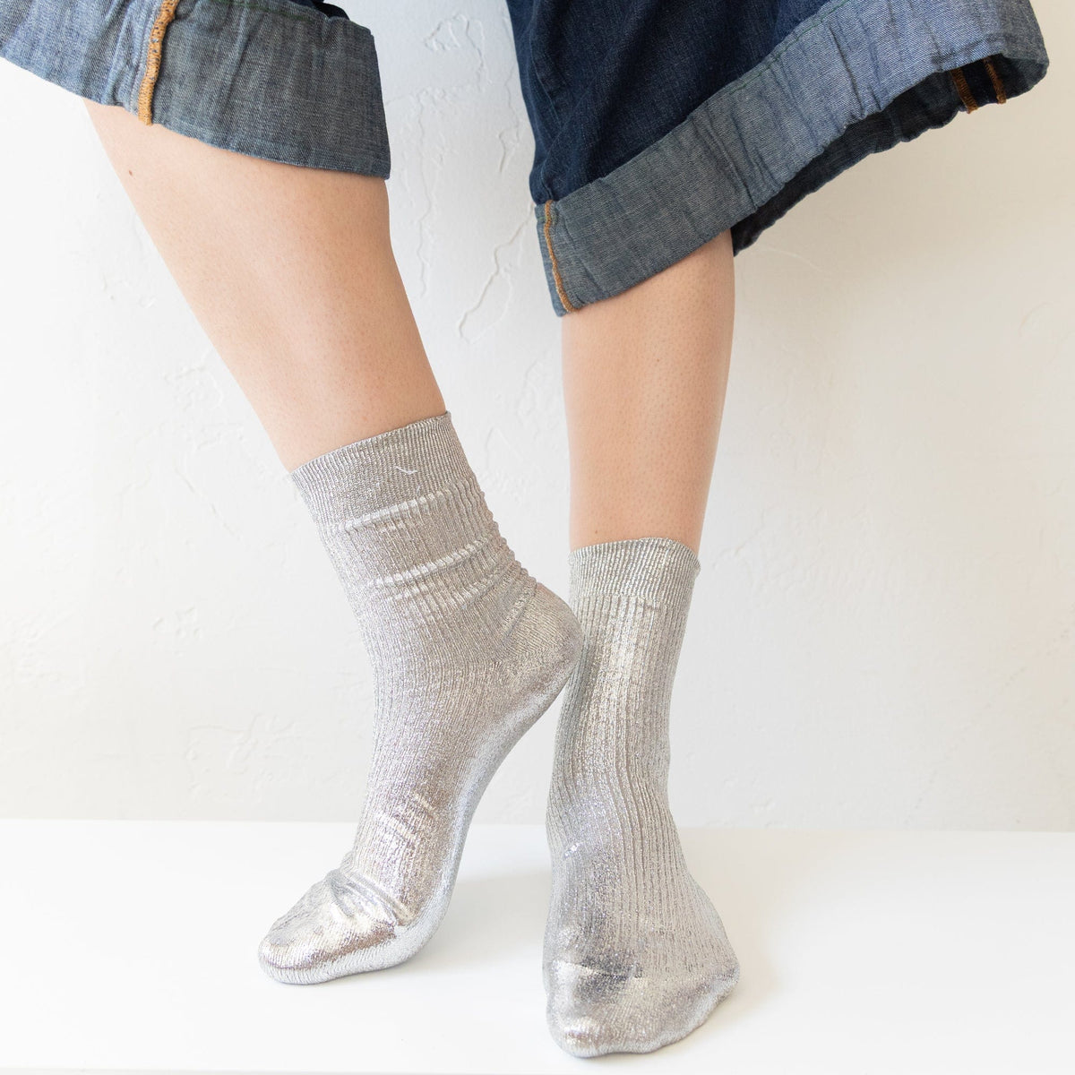 One Ribbed Laminated Socks by Maria La Rosa